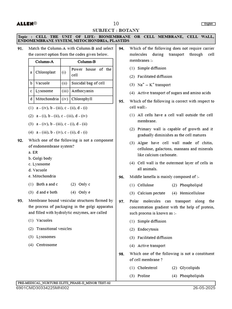Nurture Minor Test 2 Phase 2 PDF | PDF | Endoplasmic Reticulum ...