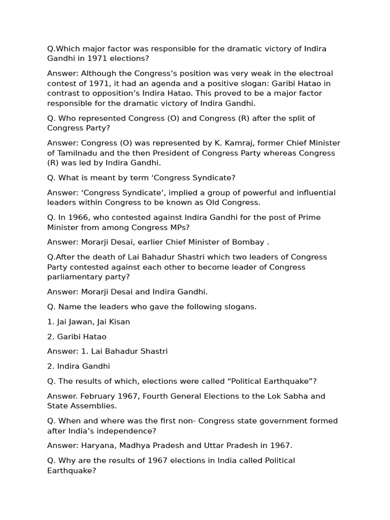 Challenges To and Restoration of Congress | PDF | Indian National ...