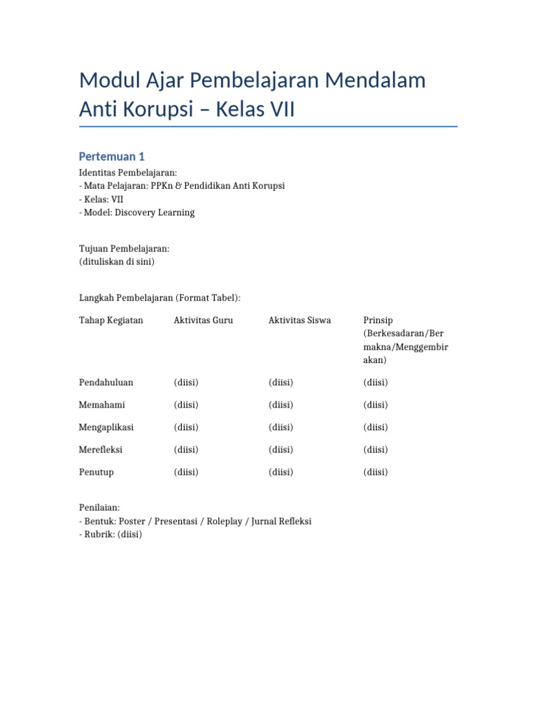 RPP Anti Korupsi Kelas7 DRAFT | PDF