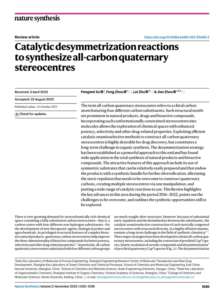 Catalytic Desymmetrization Reactions To Synthesize All-Carbon ...
