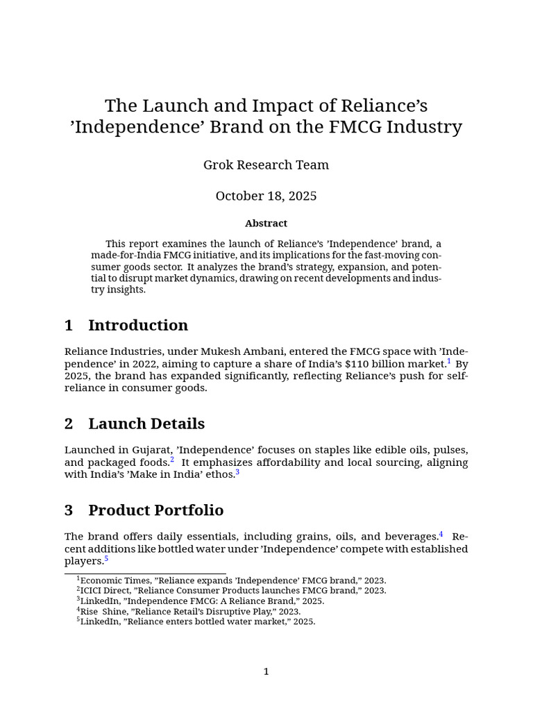 The Launch and Impact of Reliance’s 'Independence' Brand on the FMCG ...