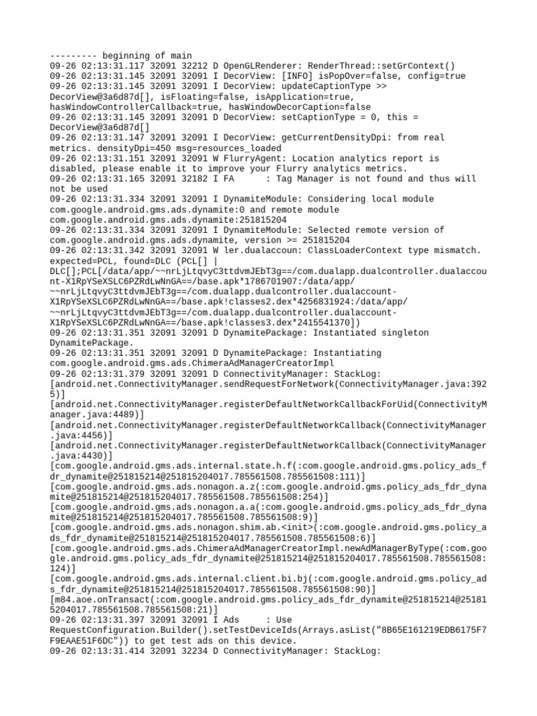 Com - Dualapp.dualcontroller - Dualaccount Logcat | PDF | Software Engineering | Software