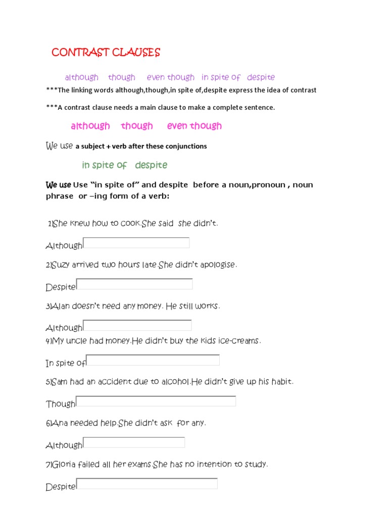 Contrast Clauses | PDF | Clause | Verb