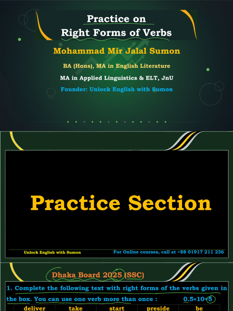 Practice On Right Forms of Verbs Board PDF | PDF
