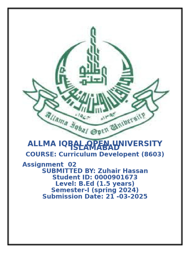 Zuhair HAssan 8603 Assignment 02 | PDF | Educational Assessment | Curriculum