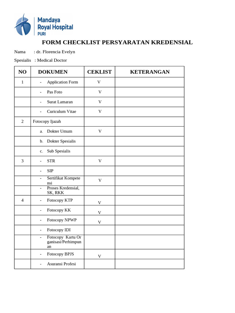 Checklist Persyaratan Kredensial Dokter | PDF