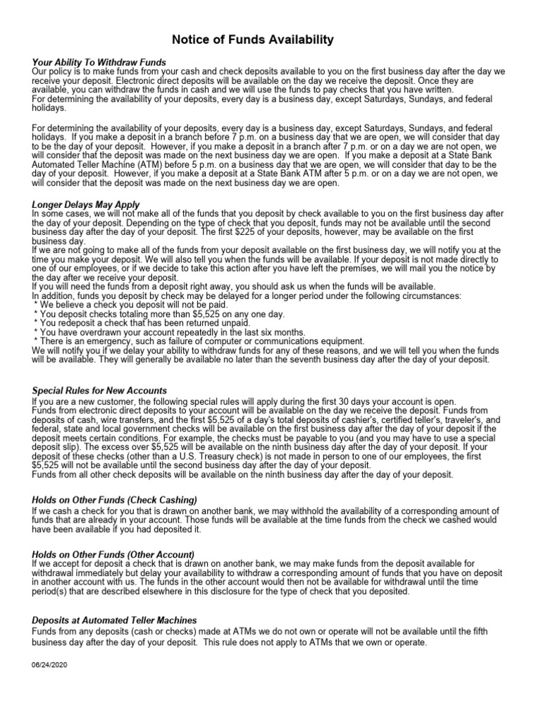 Funds Availability 6-24-20 | PDF | Banks | Economies