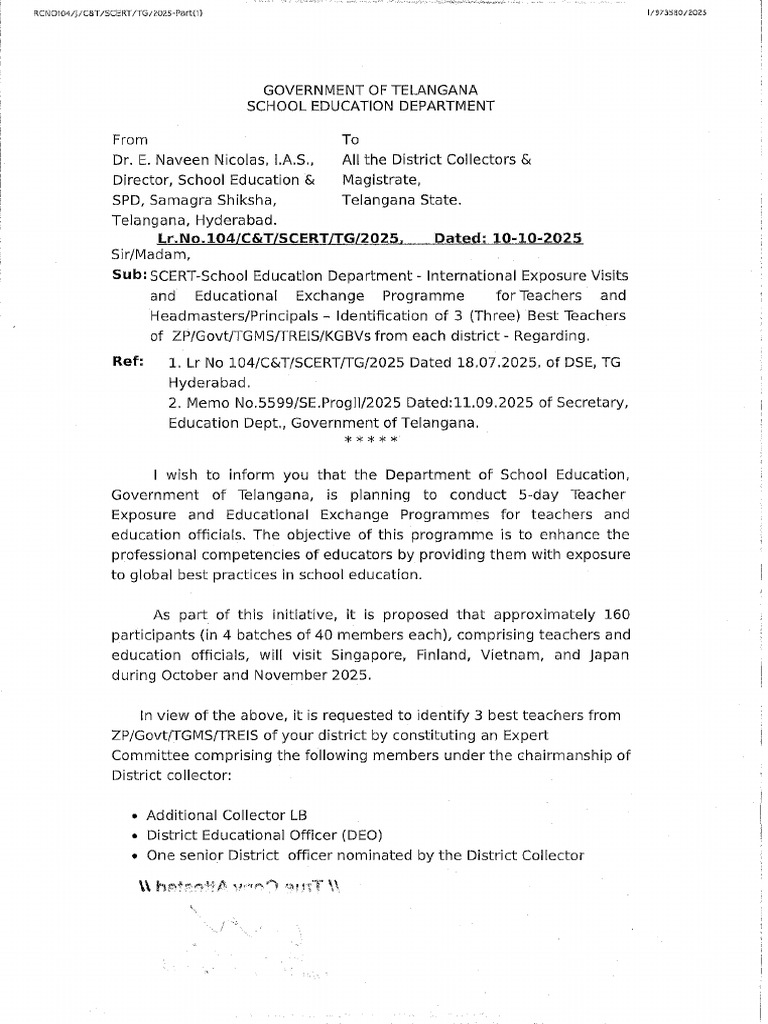 Letter To Collectors-Teacher Names For Exposure Visit | PDF