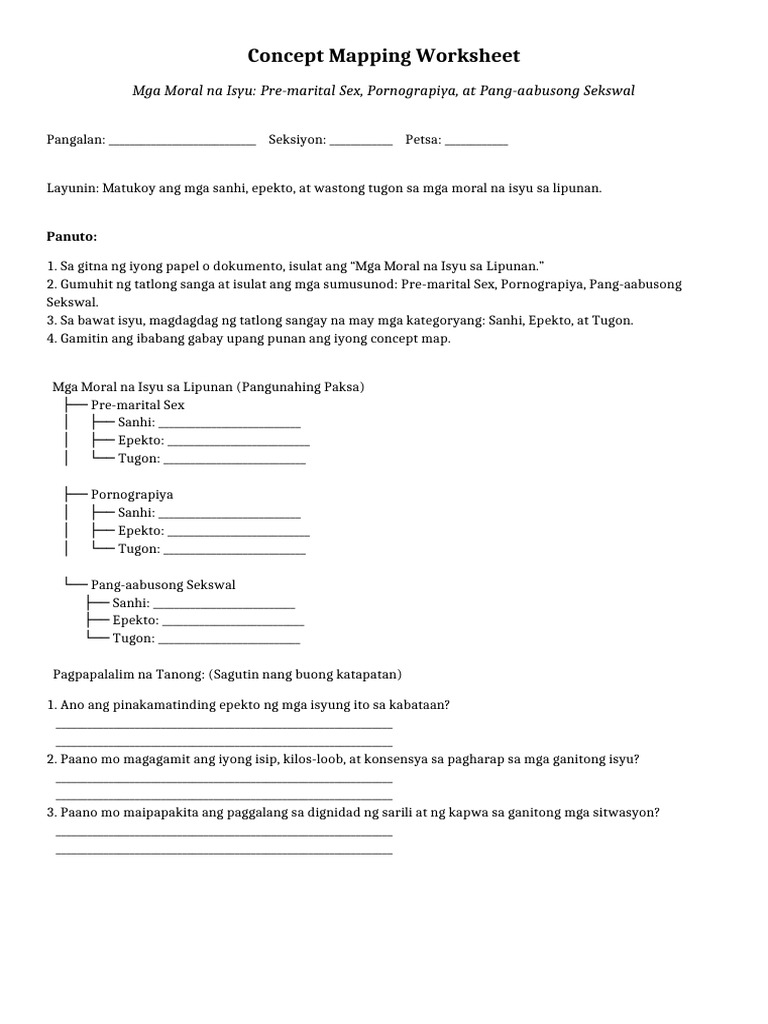 Concept Mapping Worksheet EsP10 | PDF