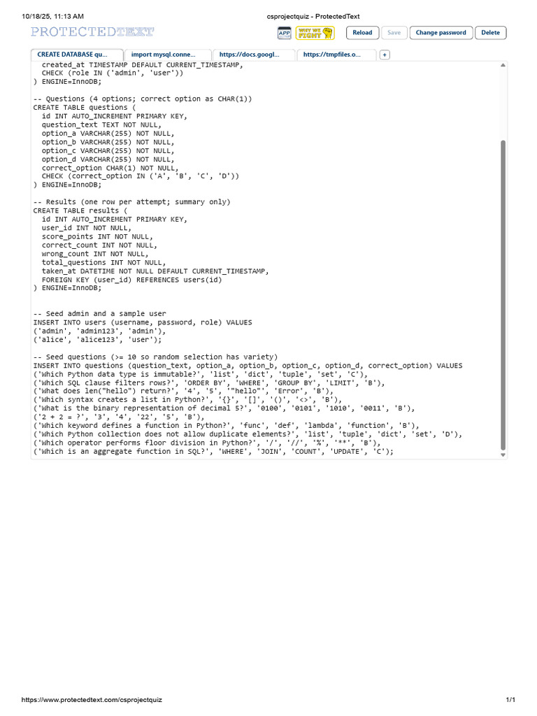 Csprojectquiz - ProtectedText | PDF | Information Retrieval | Computer Data
