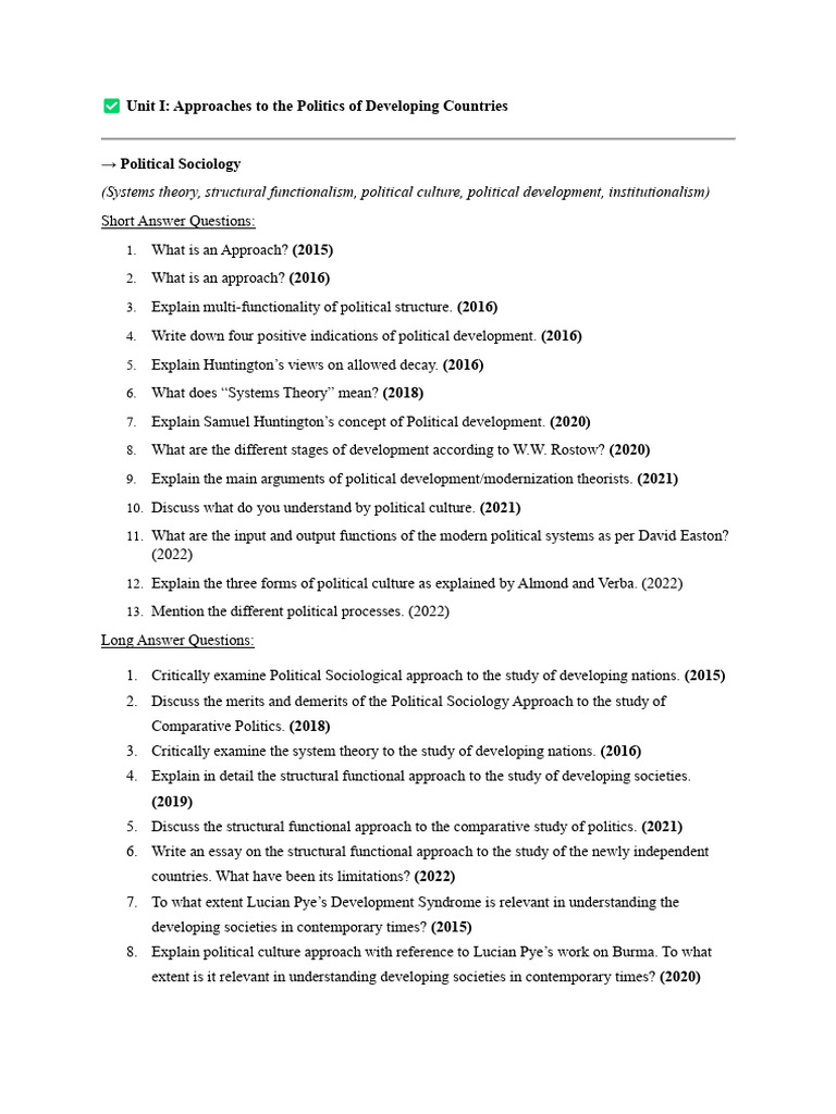 CP2 Adv PYQs Unitwise | PDF | World Systems Theory | Civil Society