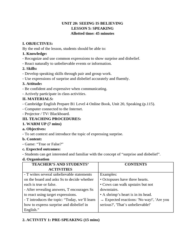 Expressing Surprise in English Lessons | PDF | Question | Psychological ...