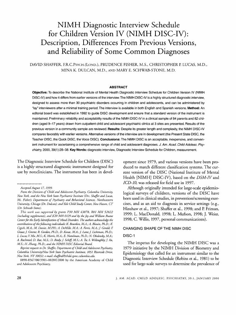 NIMH DISC-IV Overview and Reliability | PDF | Attention Deficit ...