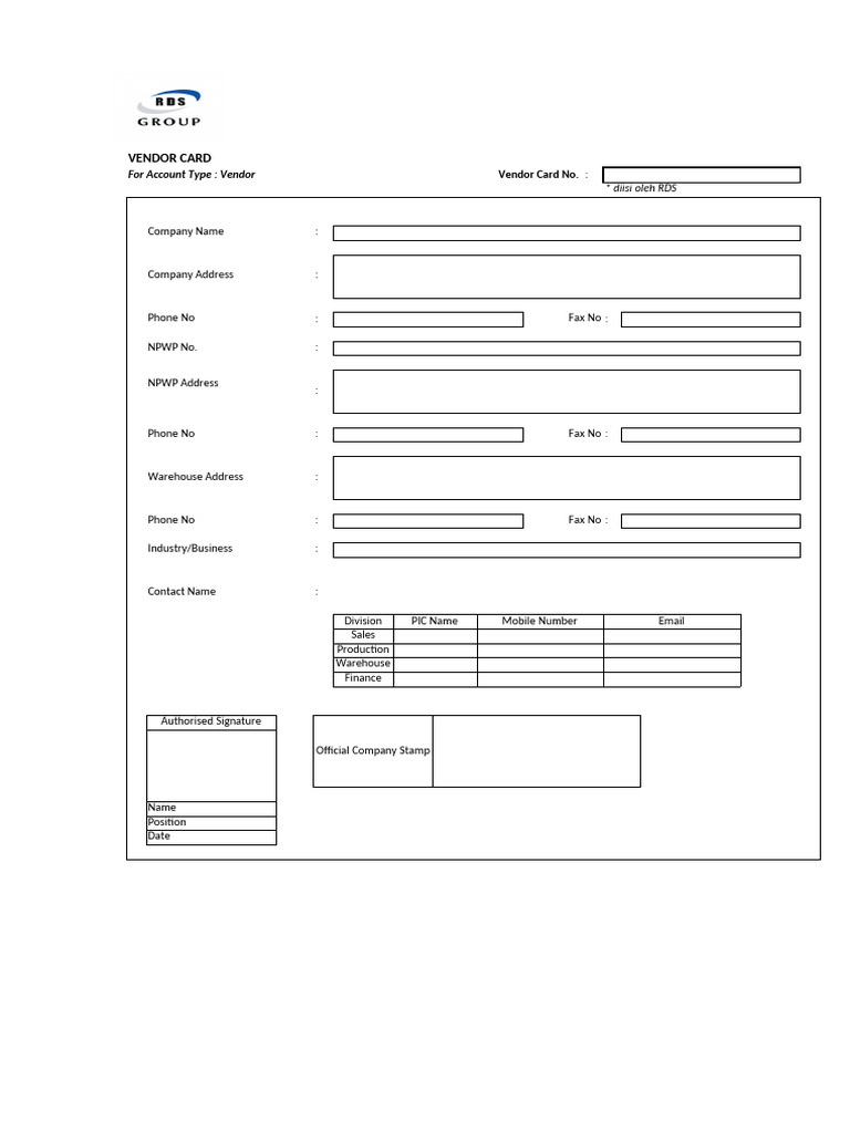 Vendor Card Information Template | PDF