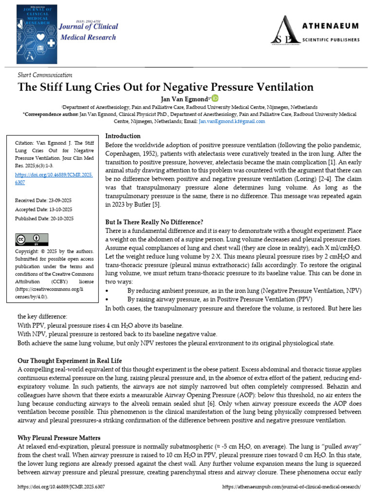 The Stiff Lung Cries Out For Negative Pressure Ventilation | PDF | Lung ...