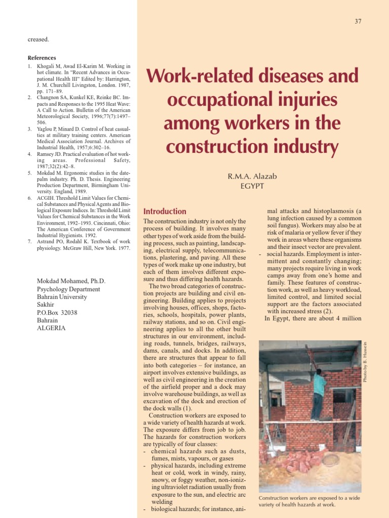 Work-Related Diseases and Occupational Injuries Among Workers in The ...