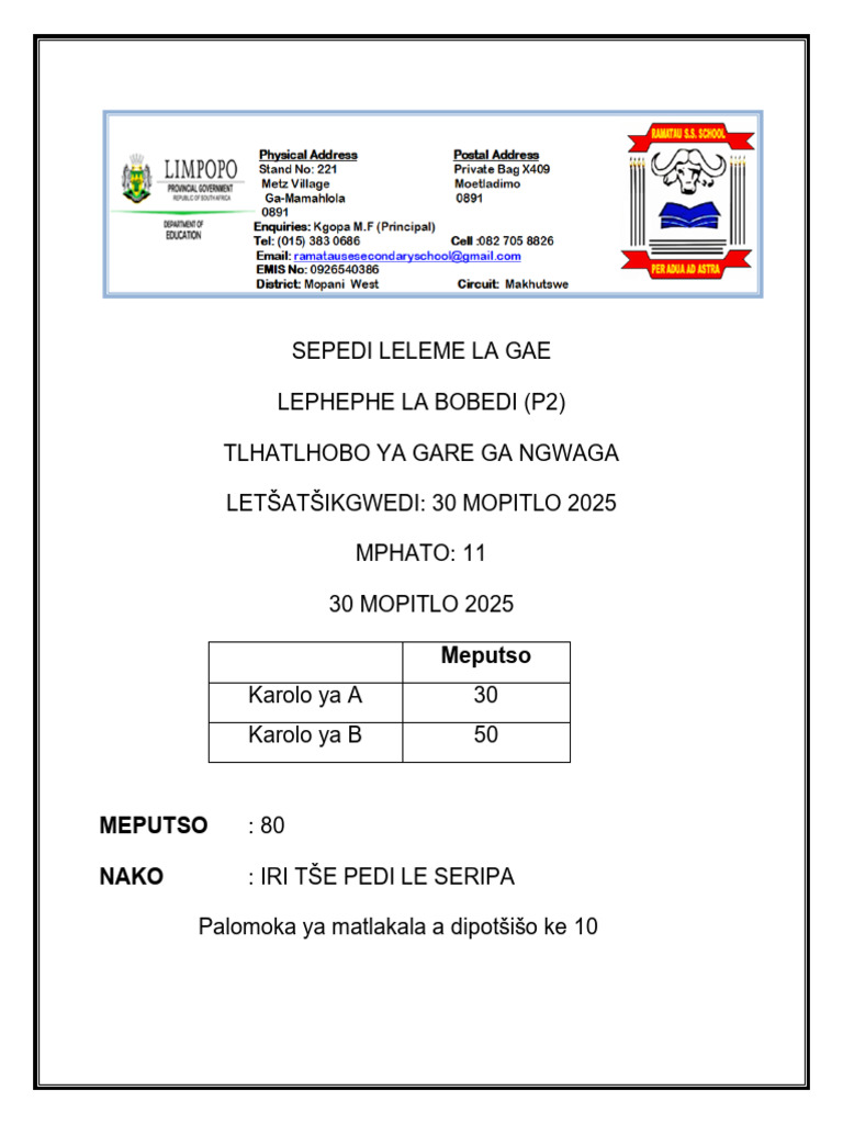 Sepedi Grade 11 2025 Question Paper and Memo-2 | PDF