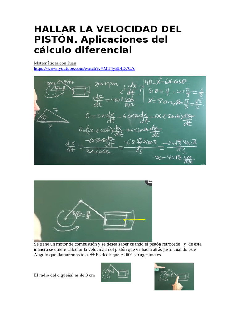 Hallar La Velocidad Del Pistón | PDF | Ecuaciones | Integral