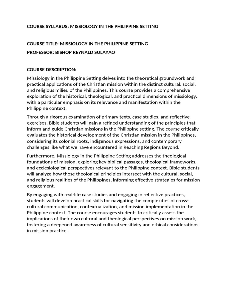 2nd Sem Missiology in The Philippine Setting | PDF | Christian Mission ...