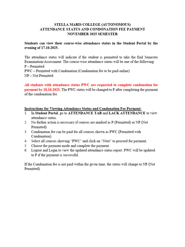 Announcement - Attendance Status and Condonation April 2025 | PDF