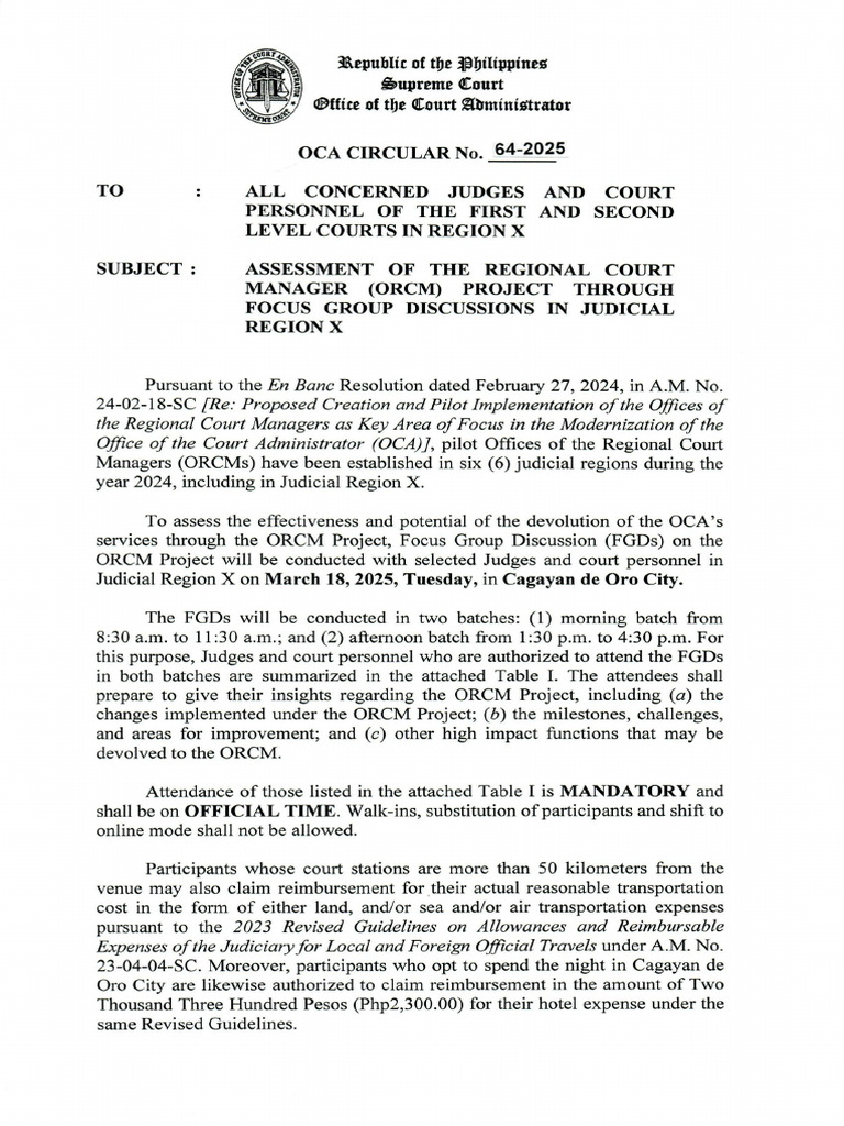OCA Circular No. 64-2025 | PDF | Judiciaries | Public Law