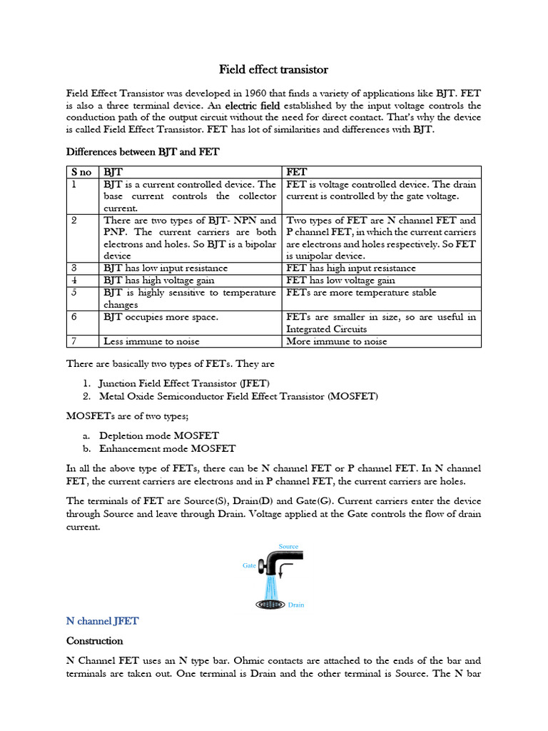 FET_notes | PDF | Field Effect Transistor | Bipolar Junction Transistor