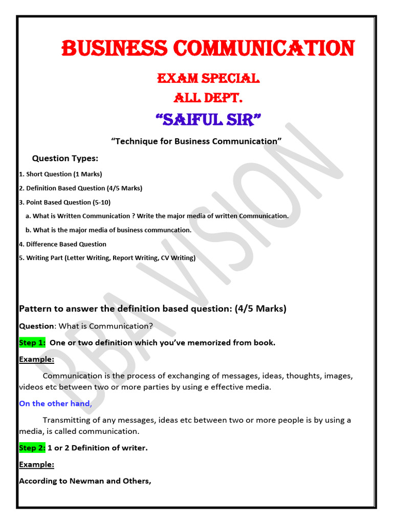Business Communication Exam 2025 Guide | PDF | Nonverbal Communication ...