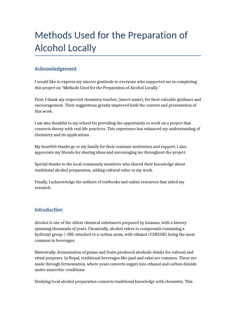 Methods of Alcohol Preparation Project | PDF