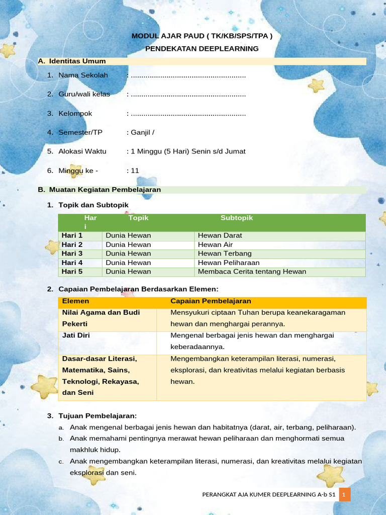 Modul PAUD: Pembelajaran Dunia Hewan | PDF