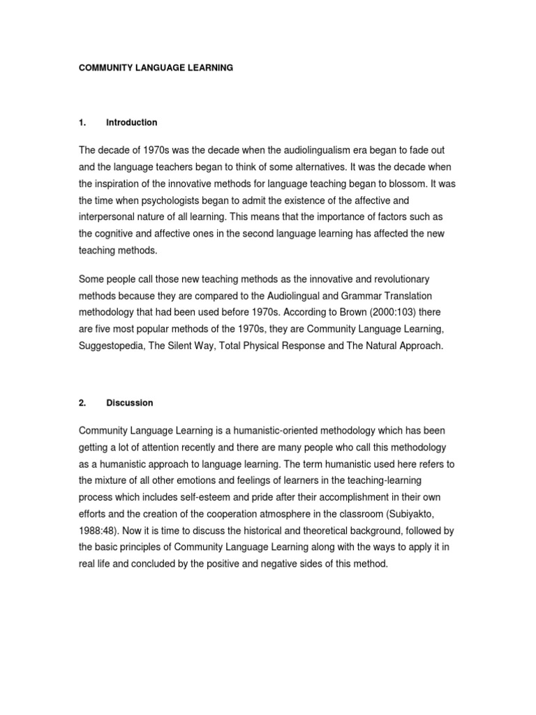 Community Language Learning | PDF | Second Language | Language Acquisition