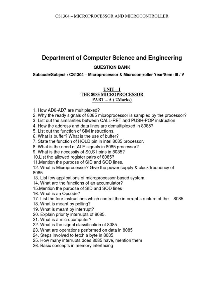 Key Questions on Microprocessors | PDF | Microcontroller | Central ...