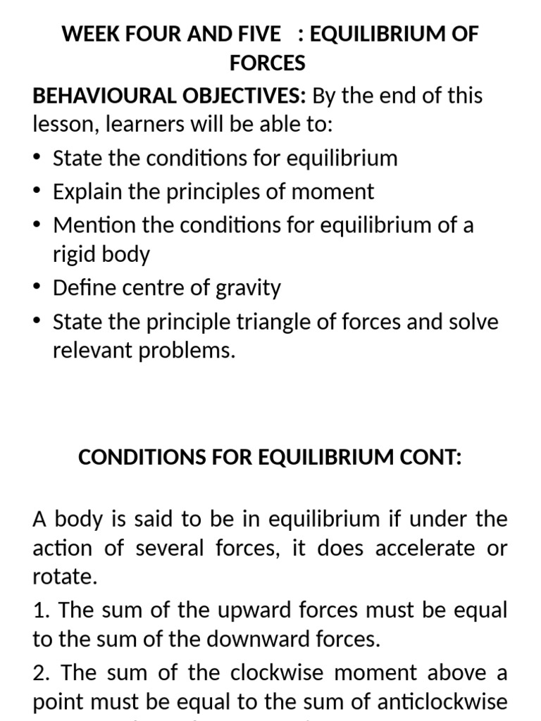 Week 4 and 5 Equilibrium of Forces and Centre of Gravity | PDF | Force | Center Of Mass