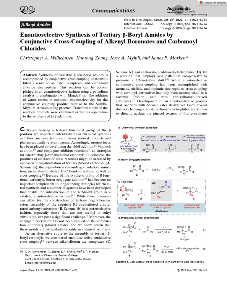 Angew Chem Int Ed - 2022 - Wilhelmsen - Enantioselective Synthesis of ...