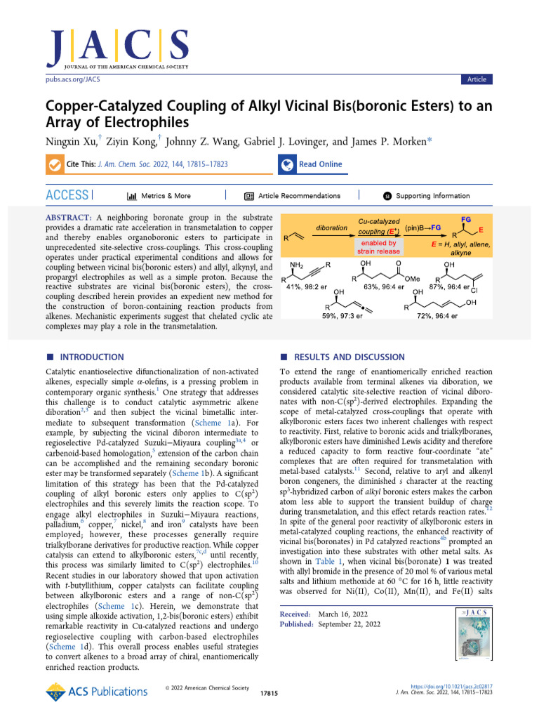 Copper Catalyzed Coupling of Alkyl Vicinal Bis (Boronic Esters) To An ...