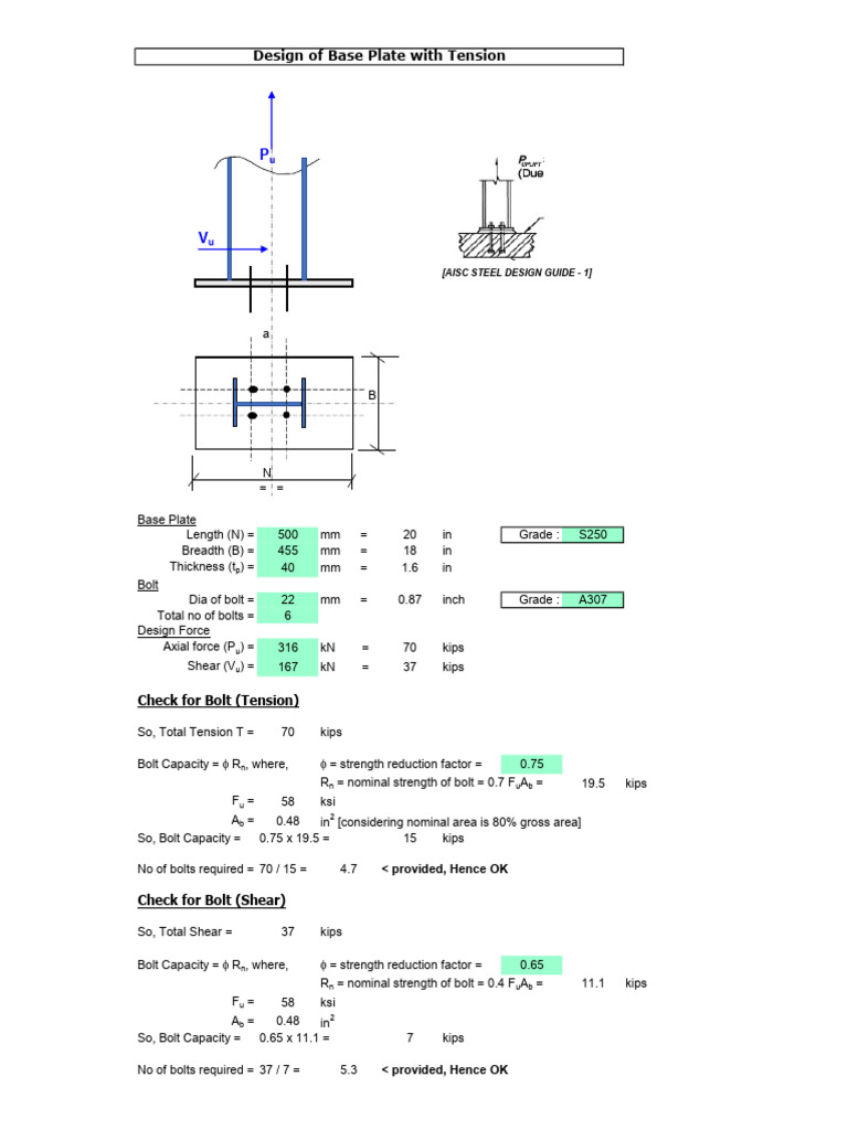 Base Plate Desing (AISC) - With Shear Lug - 2 | PDF | Mechanical ...