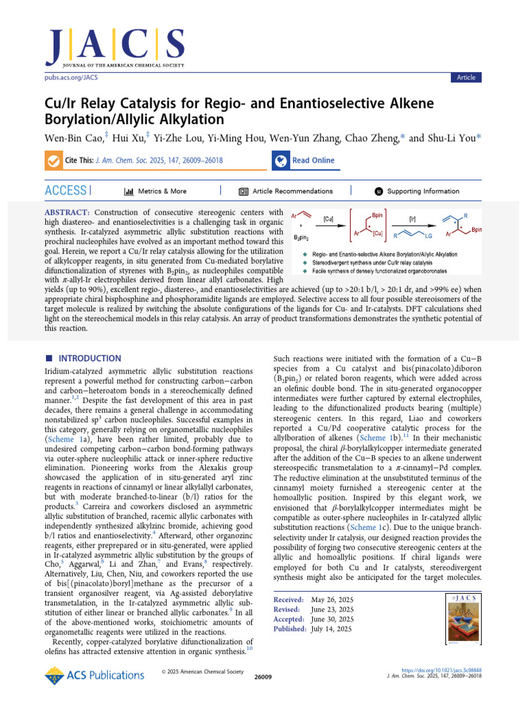 Cu Ir Relay Catalysis For Regio and Enantioselective Alkene Borylation ...