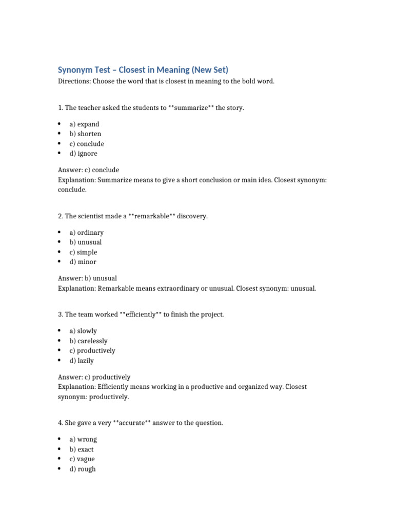 Synonym Test New | PDF