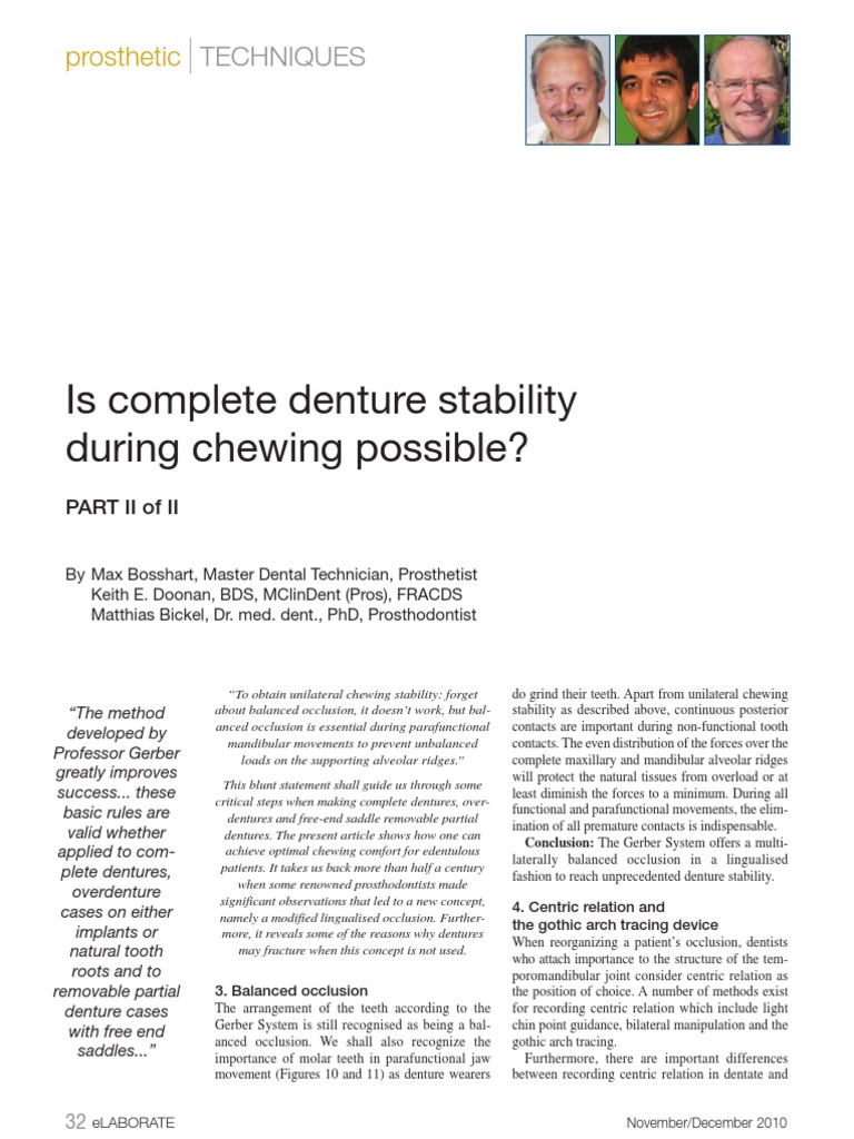 Complete Denture Stability | PDF | Dentures | Dental Implant