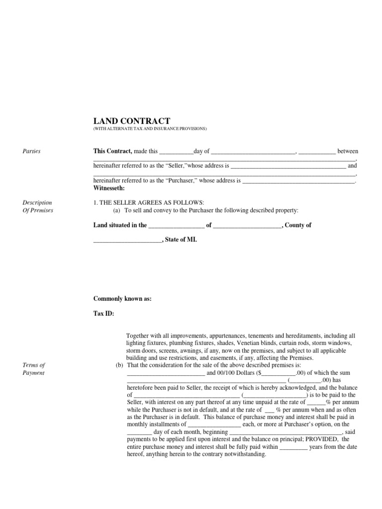 Land Contract with Tax Provisions | PDF | Mortgage Law | Insurance