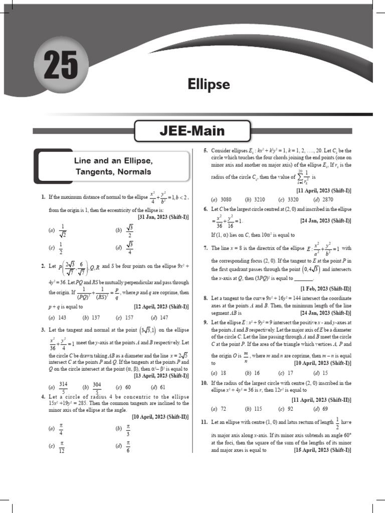 Ellipse Geometry Problems and Solutions | PDF | Ellipse | Perpendicular