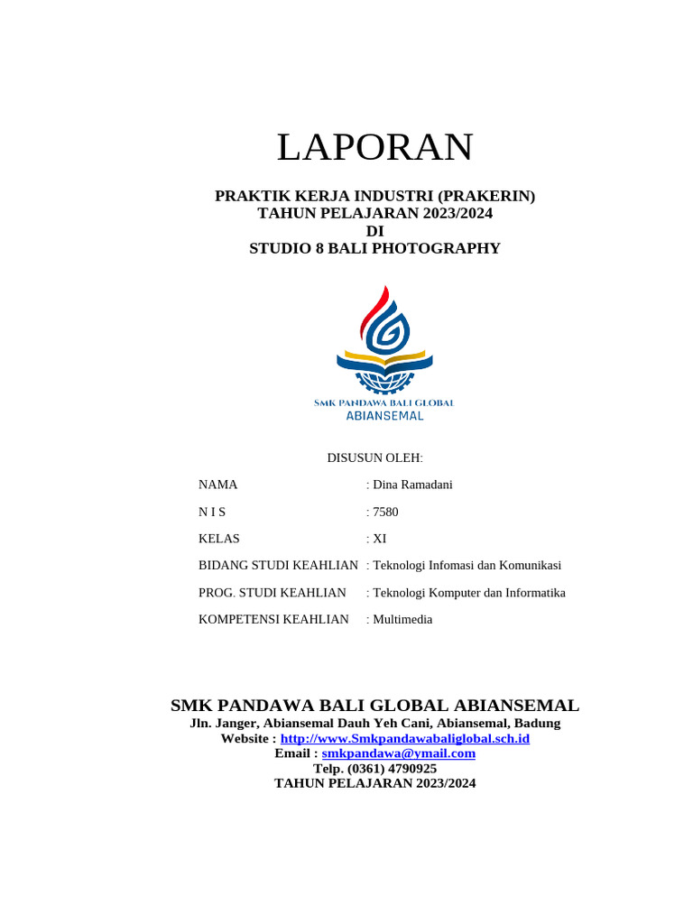 Laporan PRAKERIN di Studio 8 Bali | PDF
