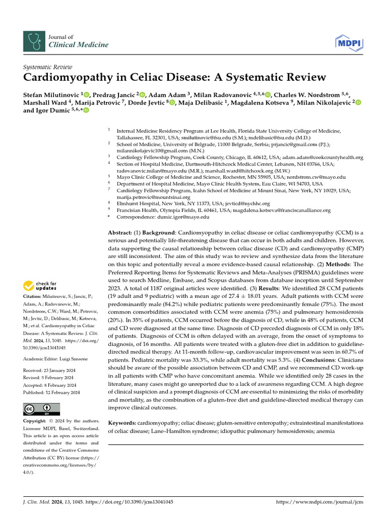 Cardiomyopathy in Celiac Disease A Systematic Review 2024 ...