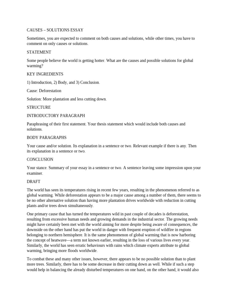 Causes - Solutions Essay (Model & Structure) 10th September 2024 | PDF ...