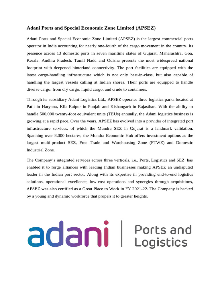 Adani Ports: India's Logistics Leader | PDF | Economies | Economy Of India