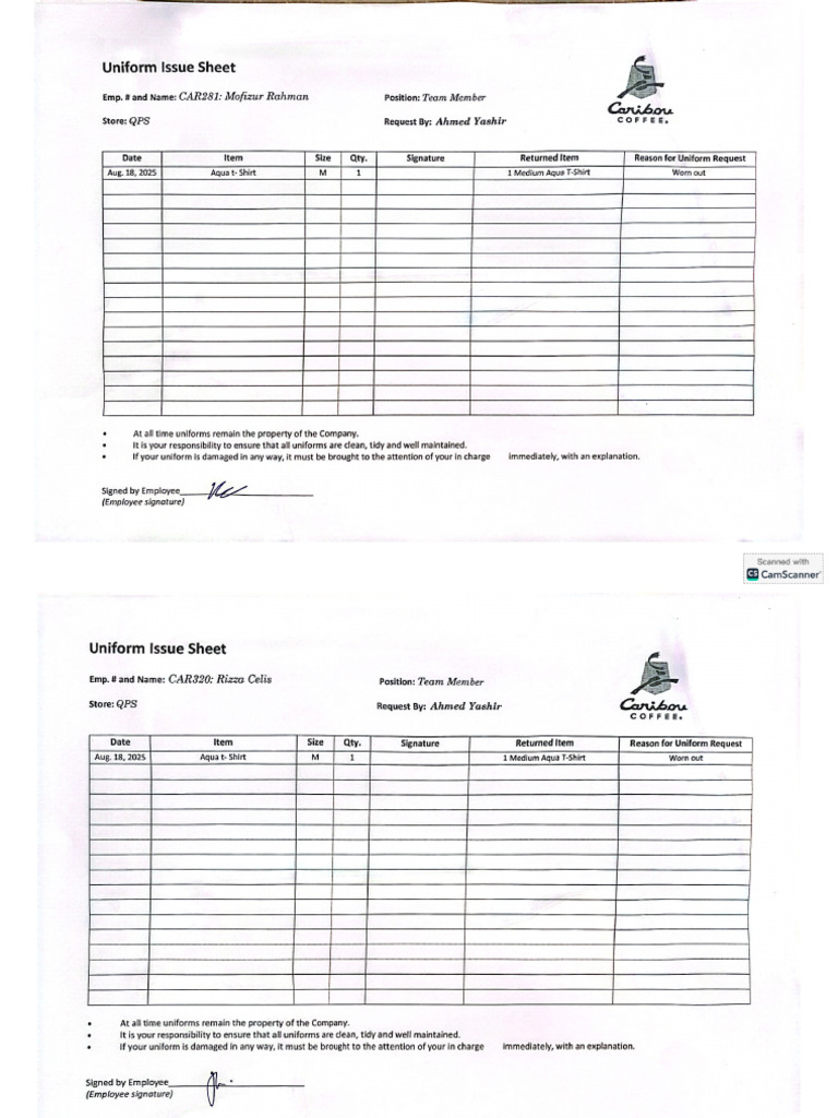 QPS Uniform Request Sheet | PDF
