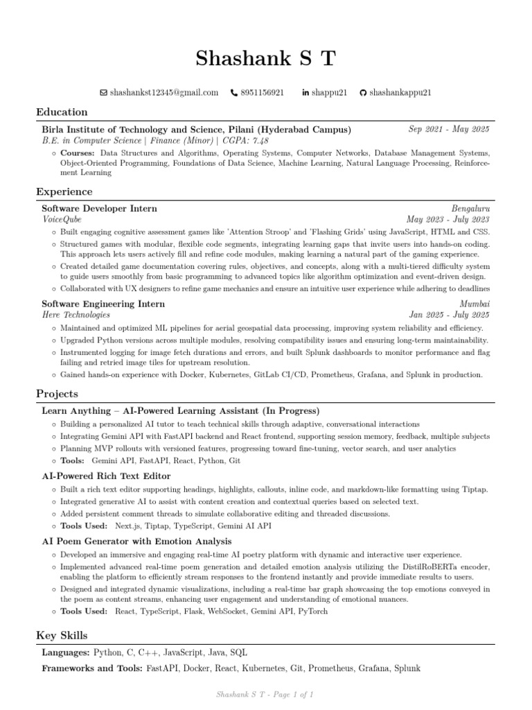 Shashank Resume 05 08 2025 | PDF | Artificial Intelligence | Intelligence (AI) & Semantics