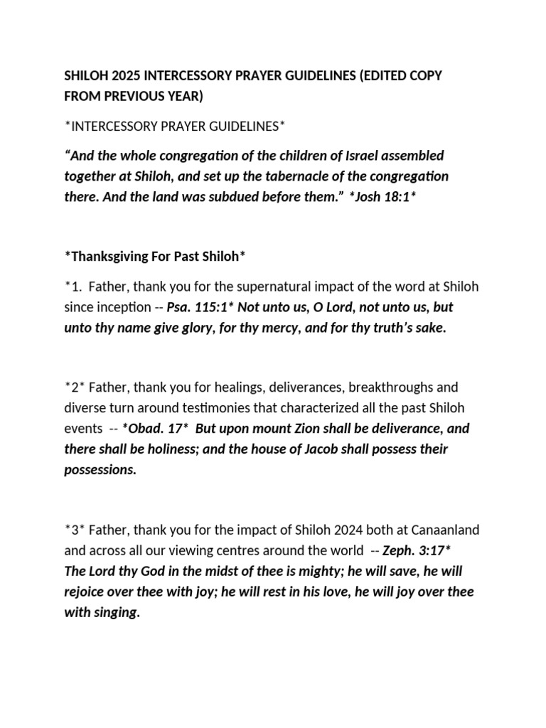 Shiloh 2025 Intercessory Prayer Guidelines (Edited Copy From Previous Year) | PDF | Glory ...
