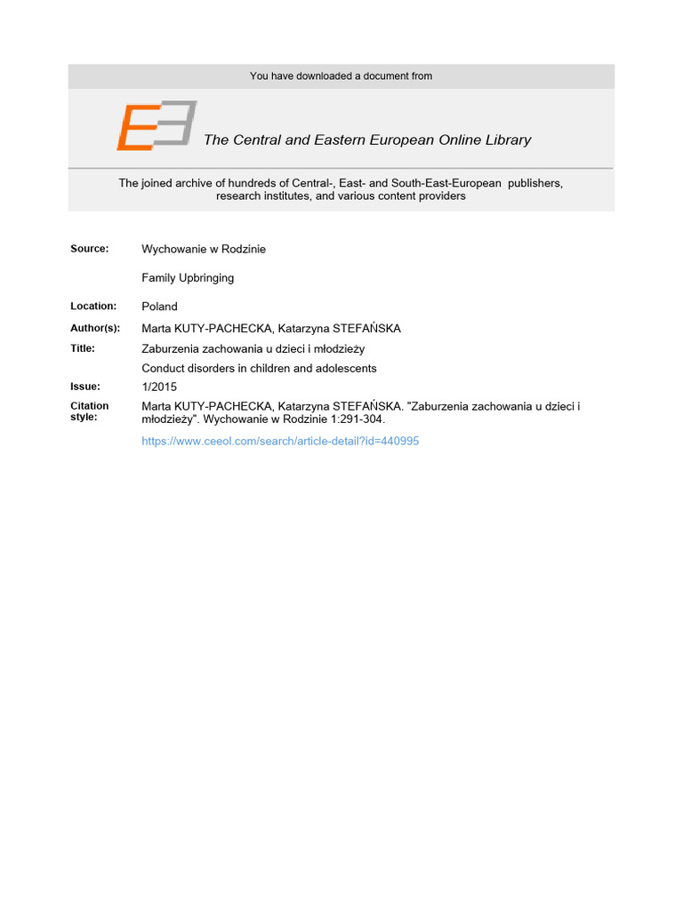 Conduct Disorders in Children and Adolescents Content File PDF | PDF