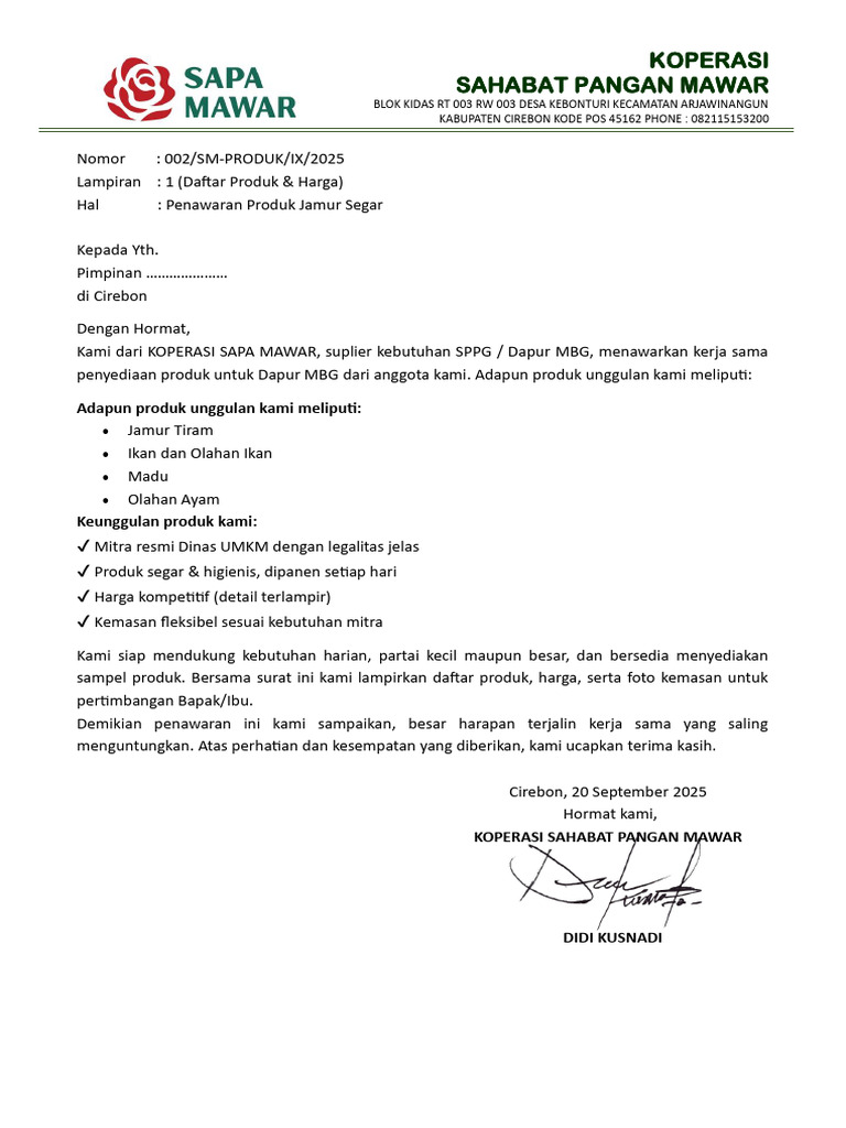 Sapa Mawar - Penawaran Ikan, Jamur, Madu Dan Produk Olahan | PDF