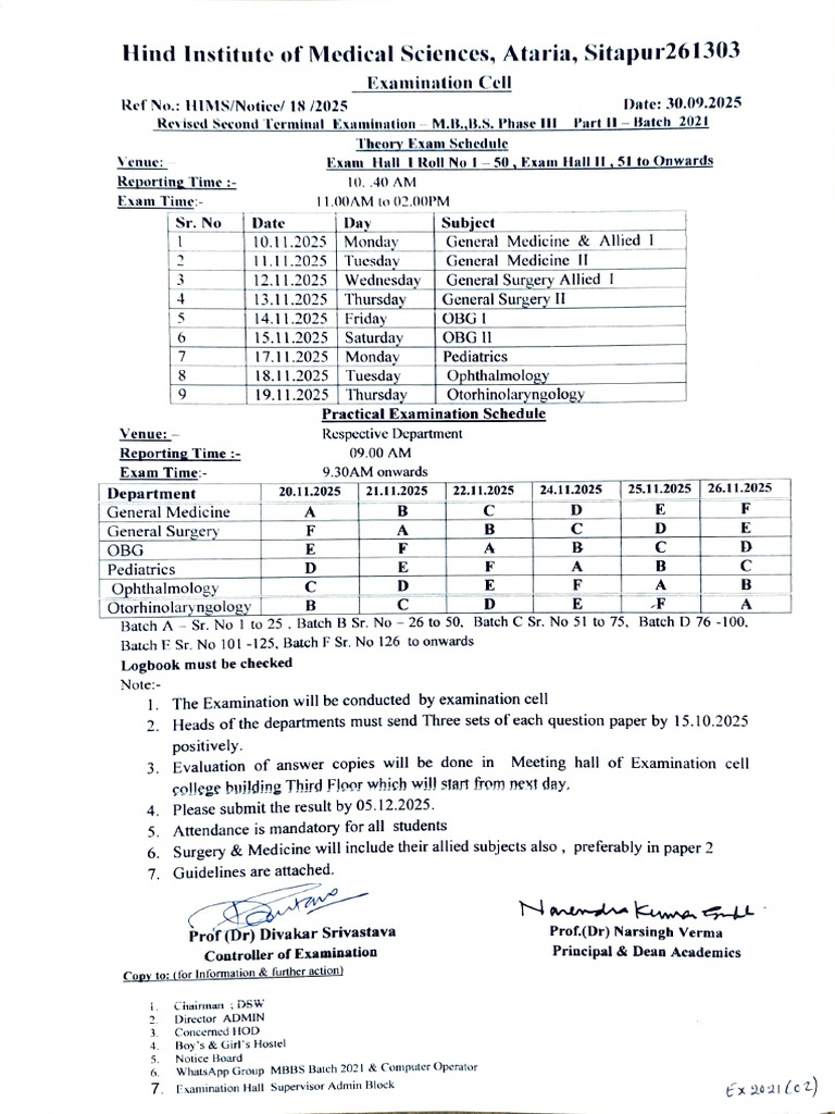 Revised Examination Schedule MBBS Batch 2021 | PDF | Qualifications ...